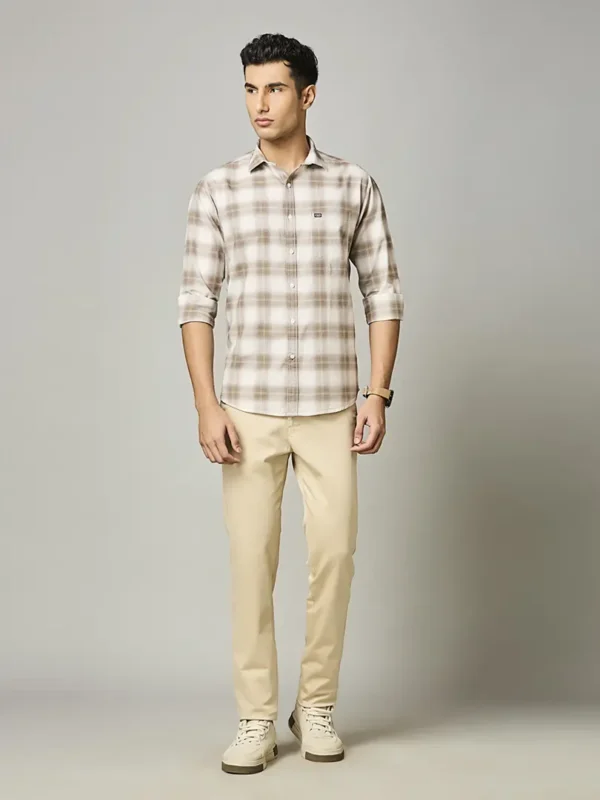 Sandy Beige Plaid Check Shirt - Double Bull