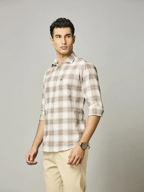 Sandy Beige Plaid Check Shirt - Double Bull