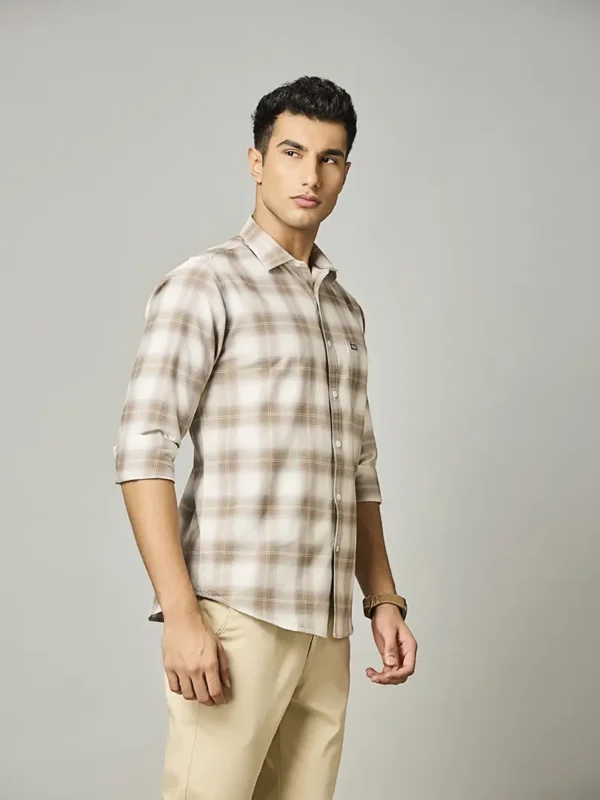 Sandy Beige Plaid Check Shirt - Double Bull